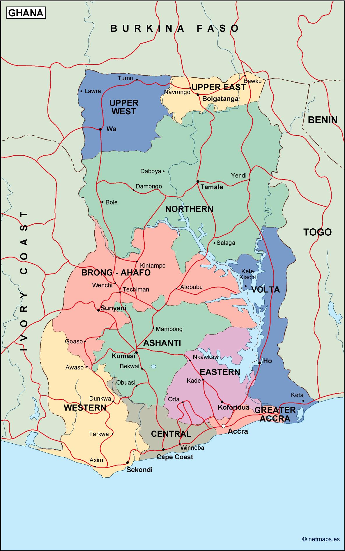 ghana political map. Vector Eps maps. Eps Illustrator Map | Vector ...