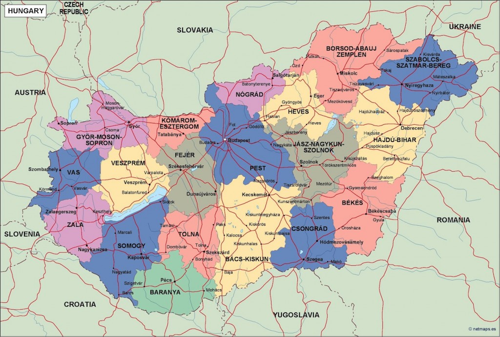Hungary Maps | Vector and Wall Maps for UK from Netmaps.uk