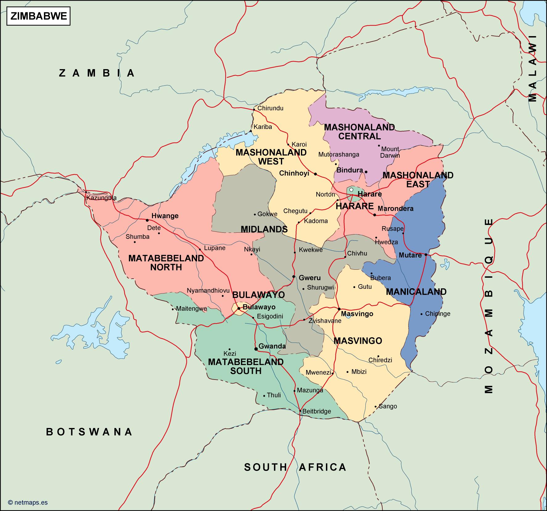 zimbabwe political map. Vector Eps maps. Eps Illustrator Map | Vector ...