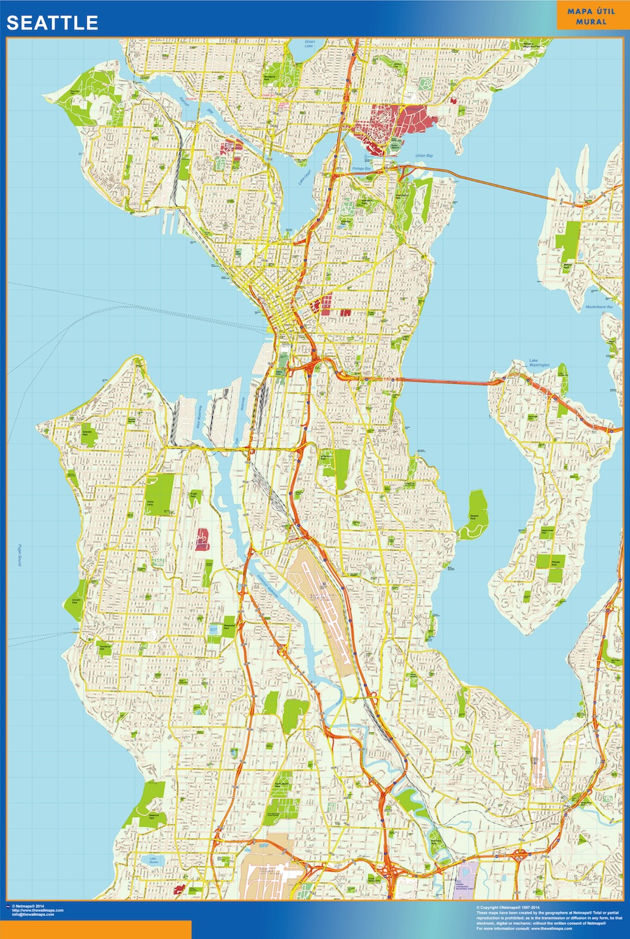 seattle wall map | Vector World Maps