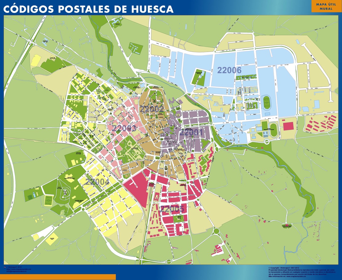 Huesca Codigos Postales mapa magnetico | Vector World Maps