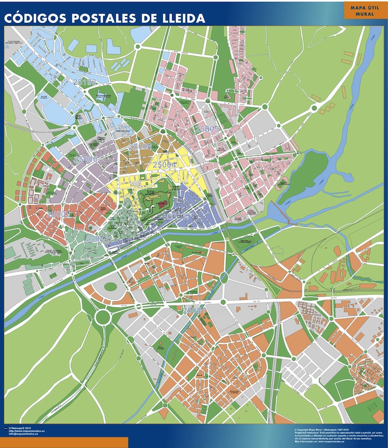 Lleida Codigos Postales mapa magnetico | Vector World Maps