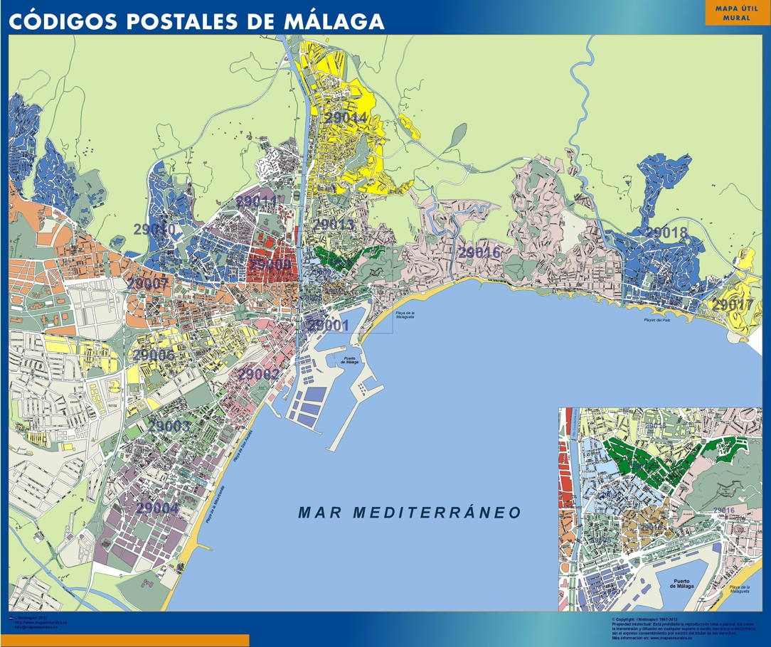 Malaga Codigos Postales mapa magnetico | Vector World Maps